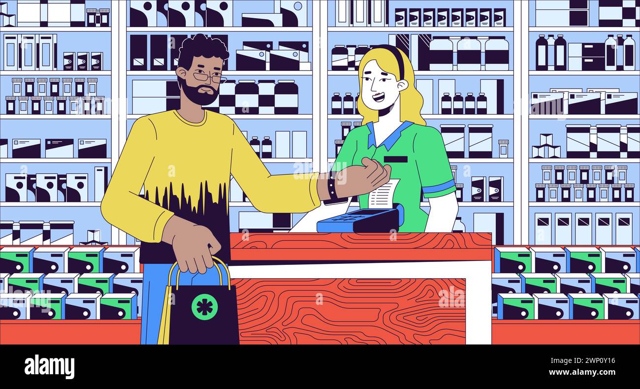 Pharmacy paying smart watch cartoon flat illustration Stock Vector ...