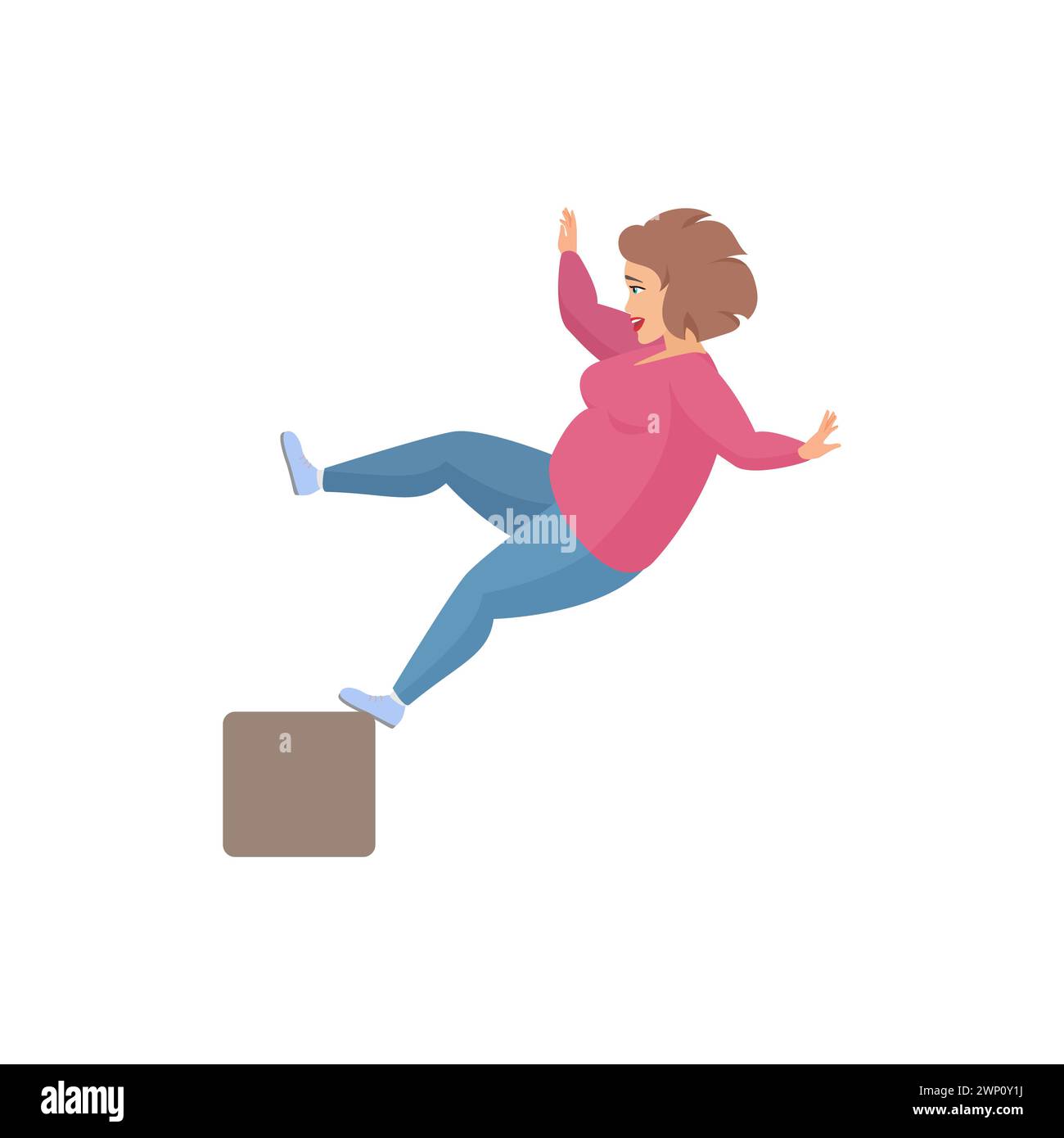 Overweight woman falling, plus size female character slipped down steps ...