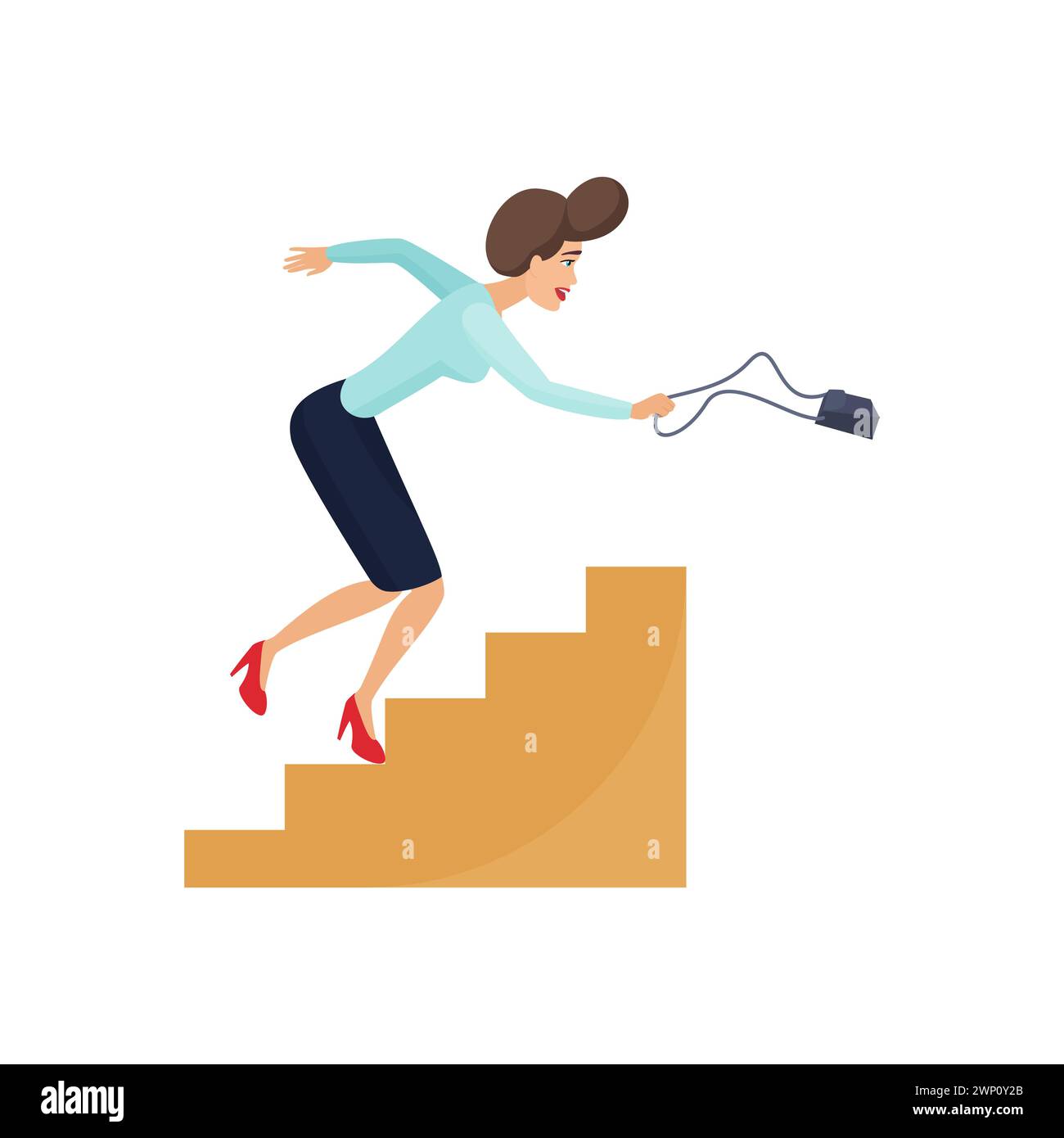 Businesswoman climbing stairs, woman slipped down steps and falling ...