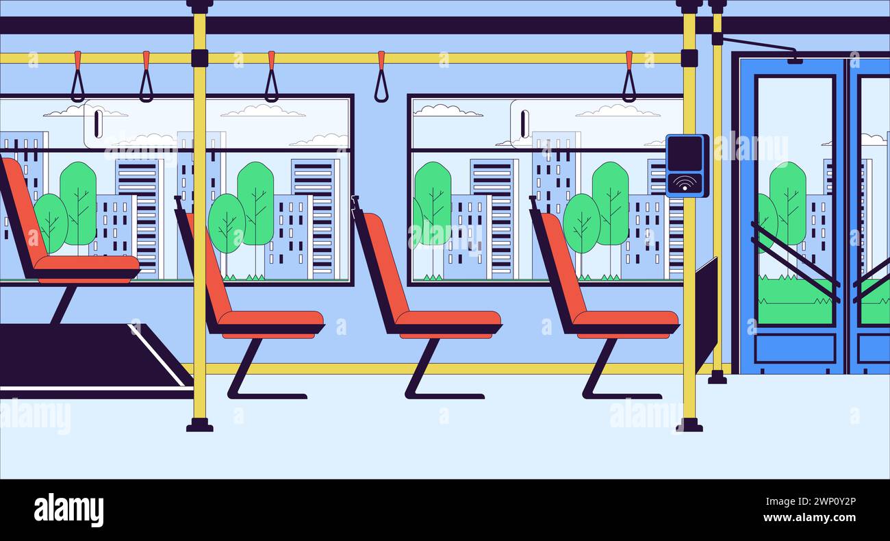 Bus indoors with payment terminal cartoon flat illustration Stock ...