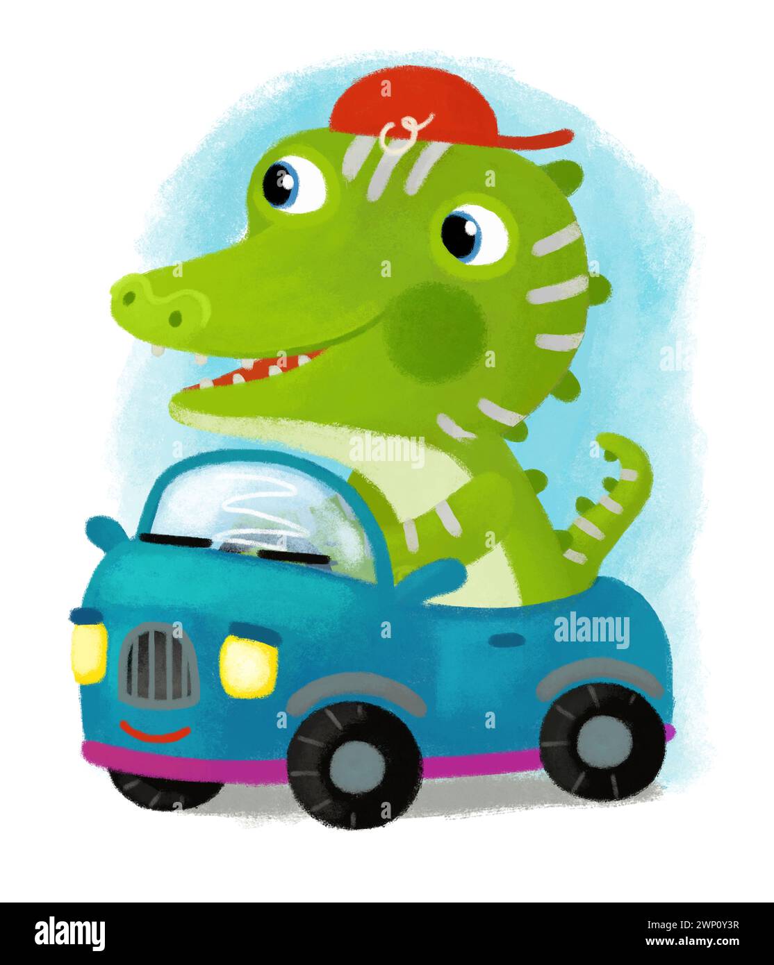 cartoon scene with dino dinosaur or dragon driver playing having fun ...