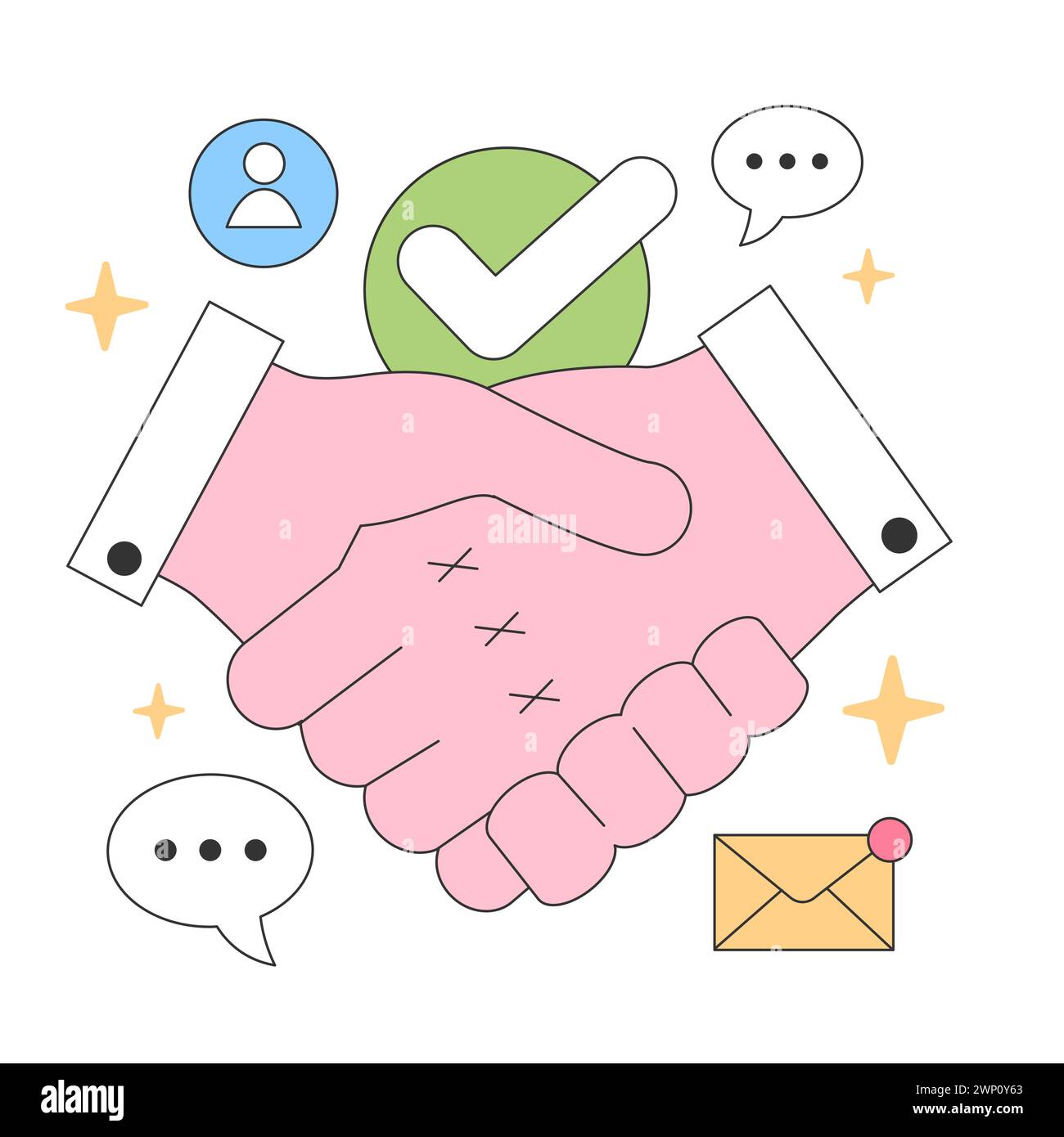 Business agreement concept. Handshake with approval checkmark, user ...