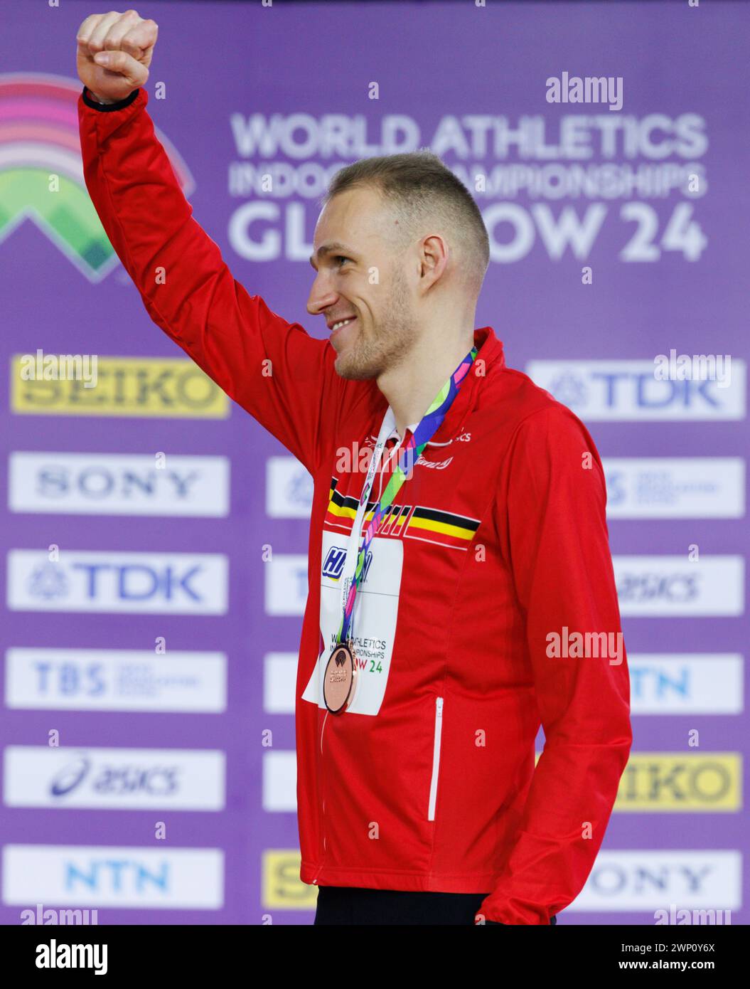 Glasgow, UK. 03rd Mar, 2024. Bronze medal winner Belgian Eliott Crestan ...