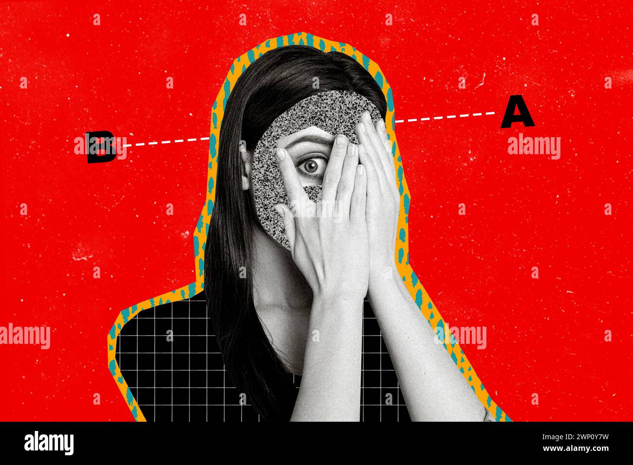 Trend artwork sketch image composite 3D photo collage of scared young ...