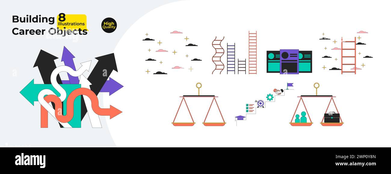 Building career 2D linear cartoon objects bundle Stock Vector Image ...