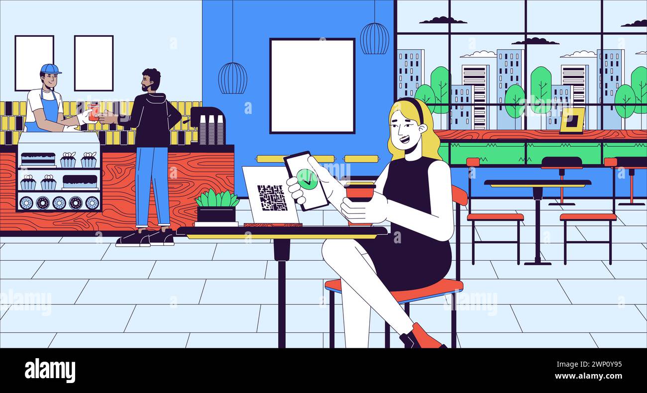 Checking menu with qr code scan cartoon flat illustration Stock Vector ...