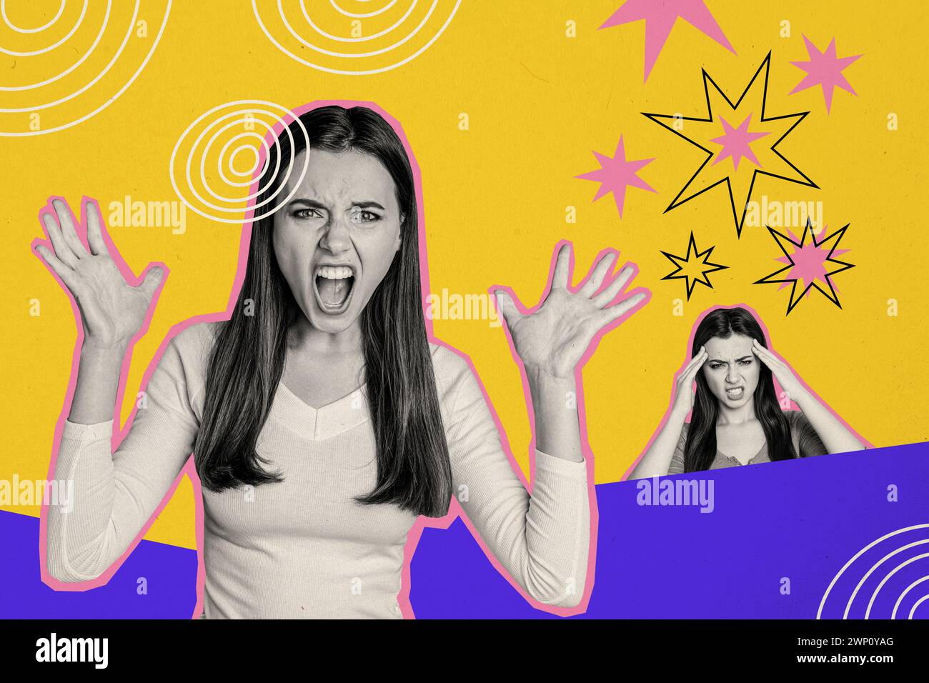 Trend artwork composite sketch image 3D collage of black white conflict ...