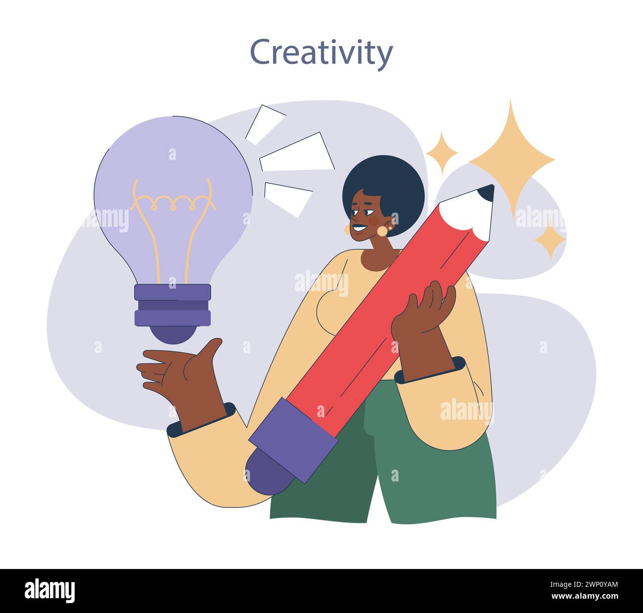 Creativity. An illustration of an inspired individual holding a giant ...