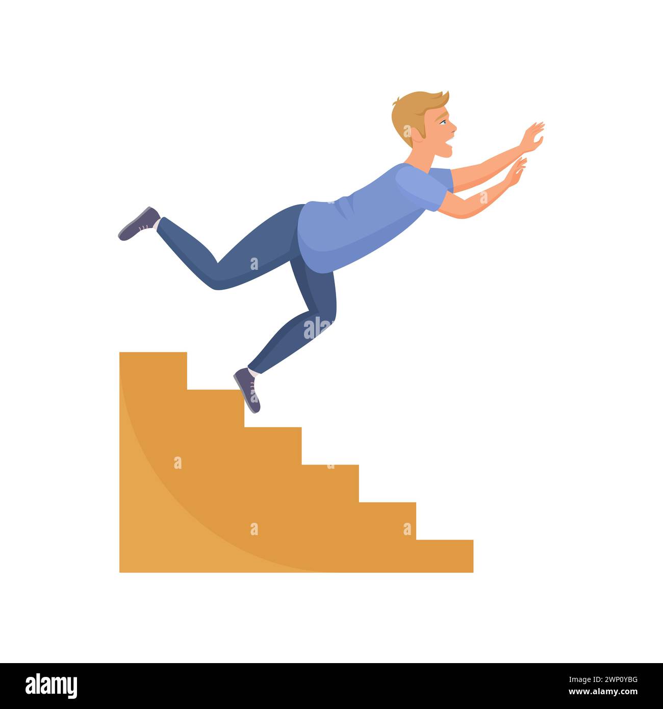 Fall accident on stairs, man falling down from slippery steps vector ...