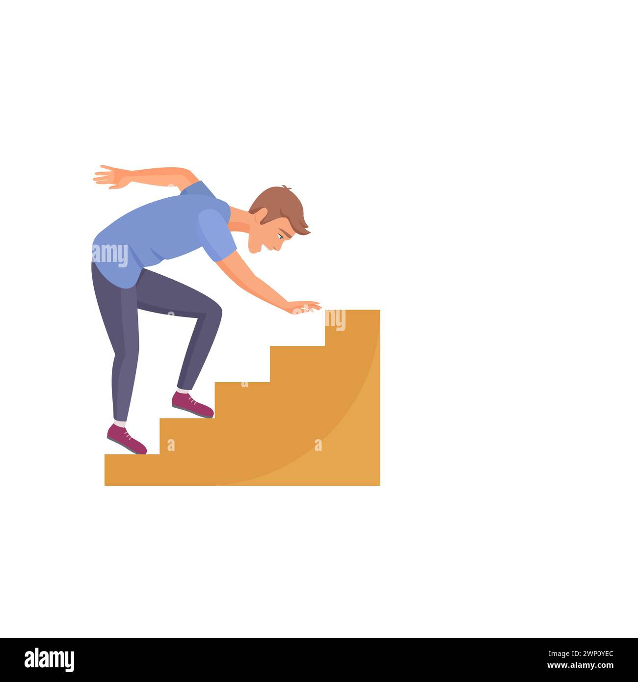 Man climbing stairs, young male character falling down on step vector ...