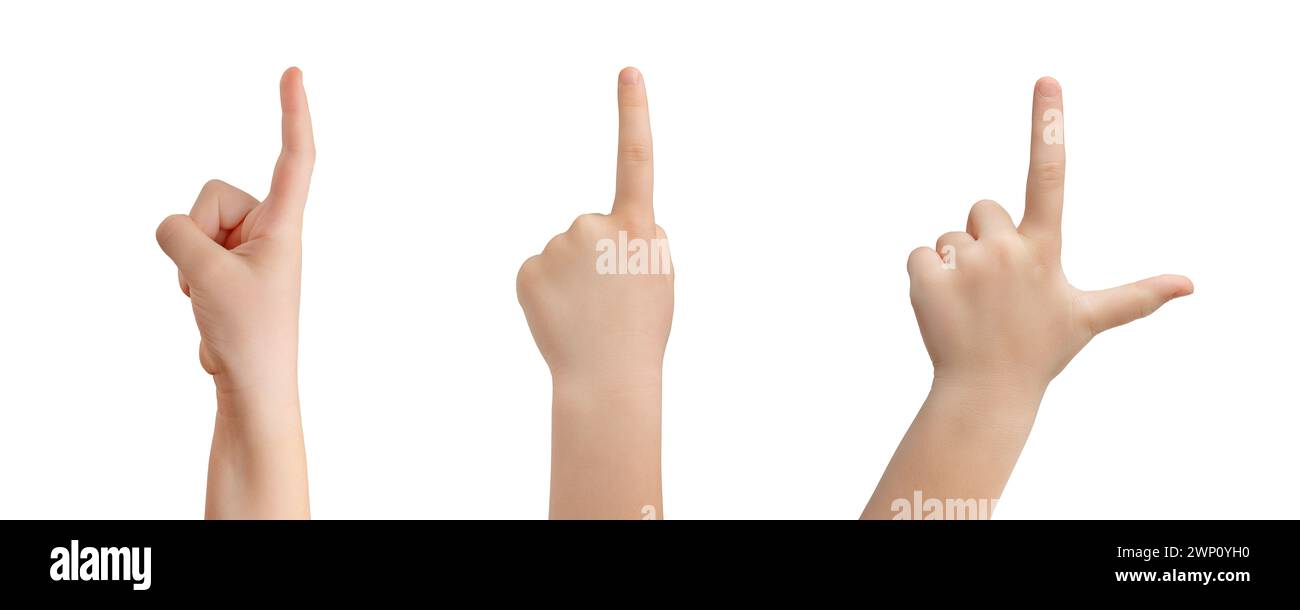 Isolated girl hands. Three hands with outstretched fingers on white ...