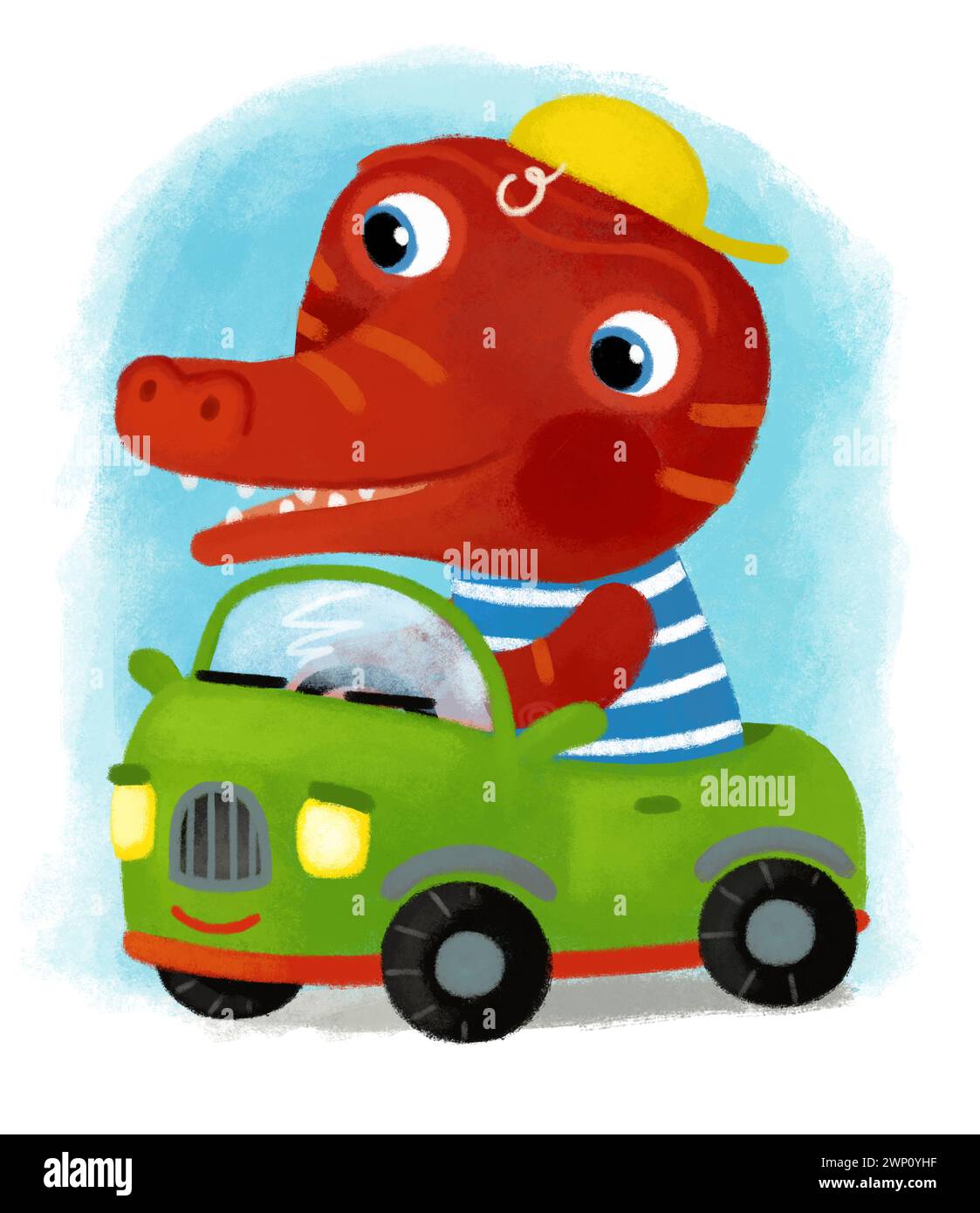cartoon scene with dino dinosaur or dragon driver playing having fun ...