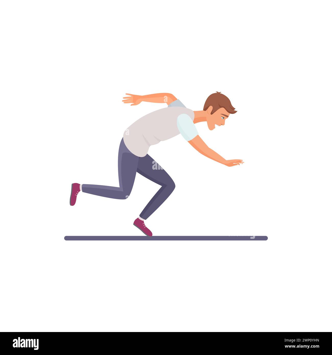 Fall accident of fast running man, young male character walking in ...