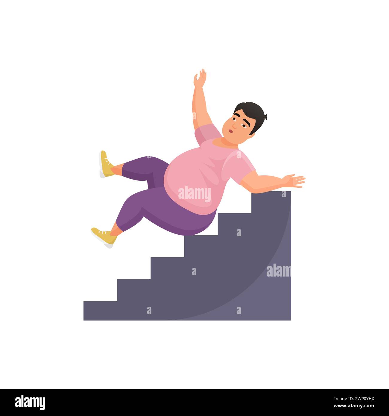 Overweight man falling down from stairs, plus size male character ...