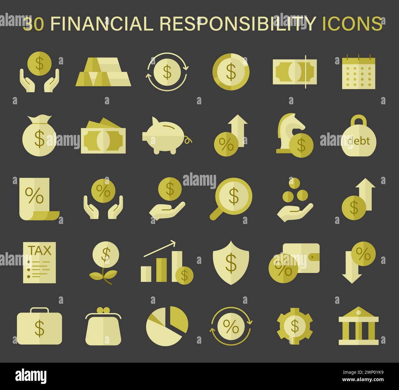 A collection of financial responsibility icons, representing savings ...