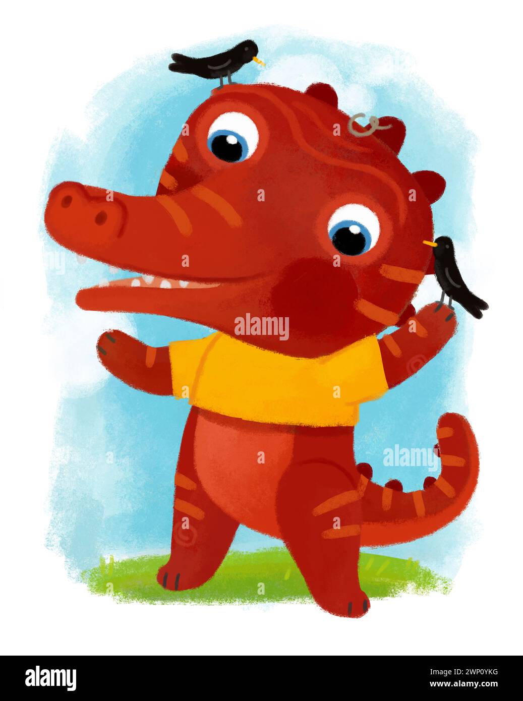 cartoon scene with dino dinosaur or dragon playing having fun on white ...