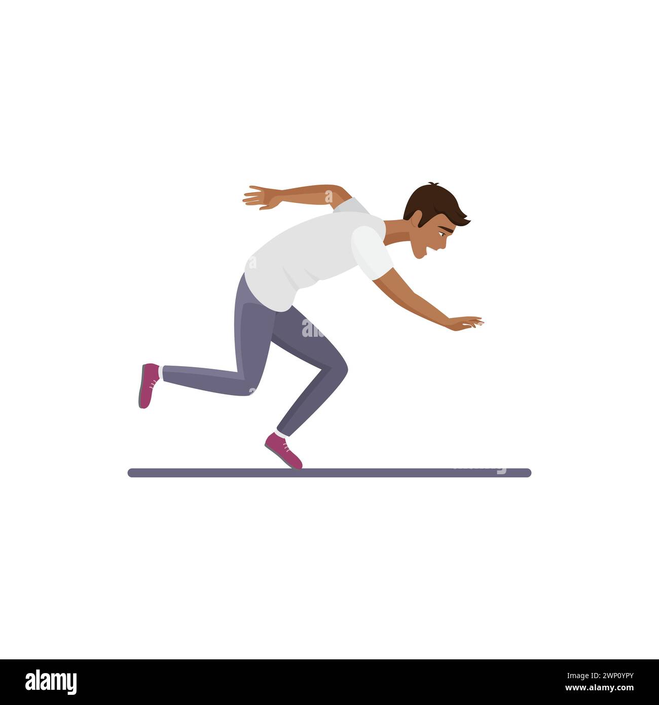 Careless man running fast on road and falling down, person stumbling ...