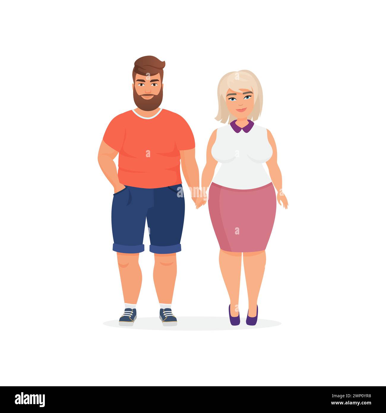 Plus Size Couple In Casual Clothes Standing Together Holding Hands