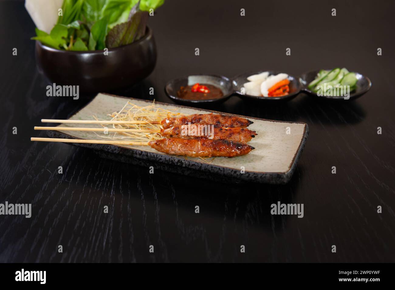 Nem nuong also know as grilled spring rolls, vietnamese food isolated ...