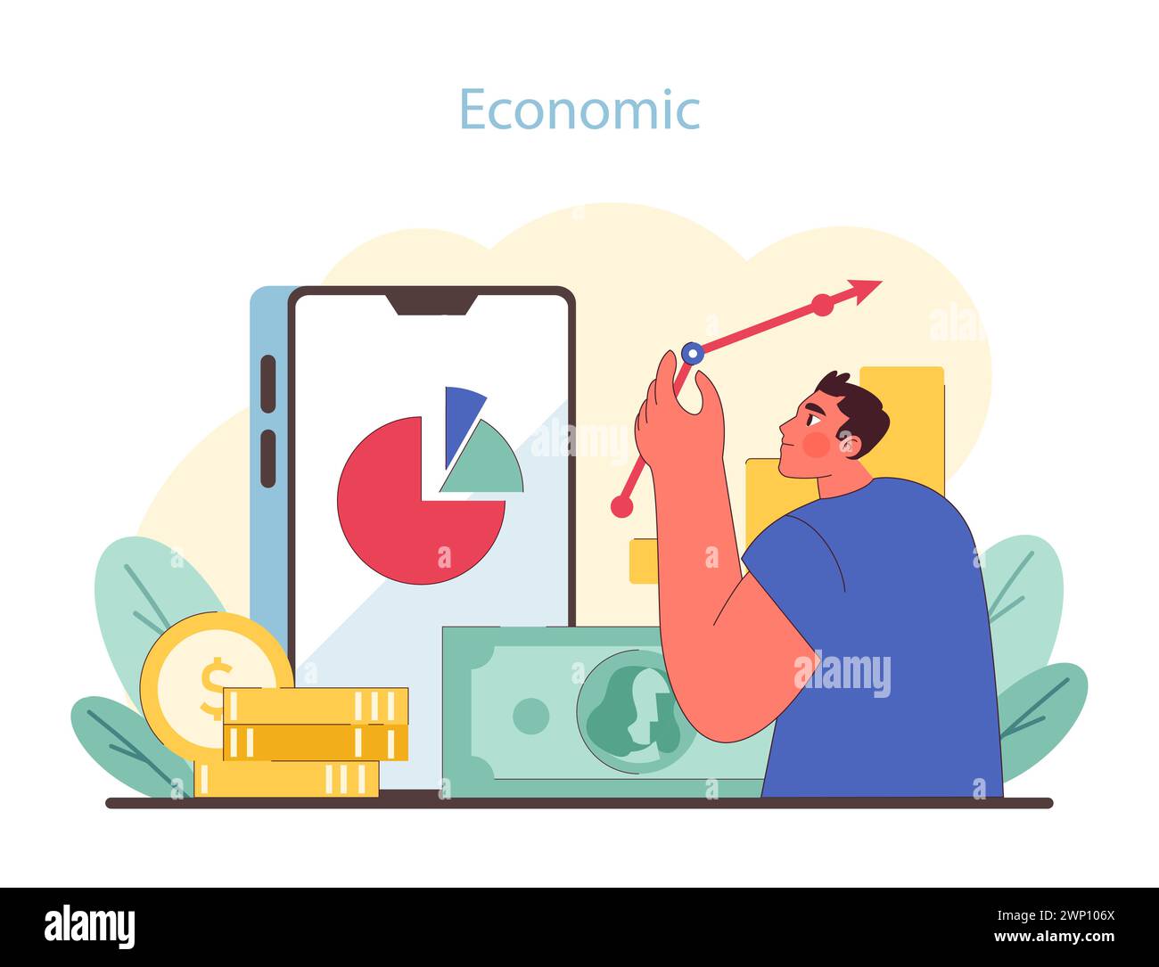 Economic dimension of PEST analysis. Entrepreneur analyzing financial ...