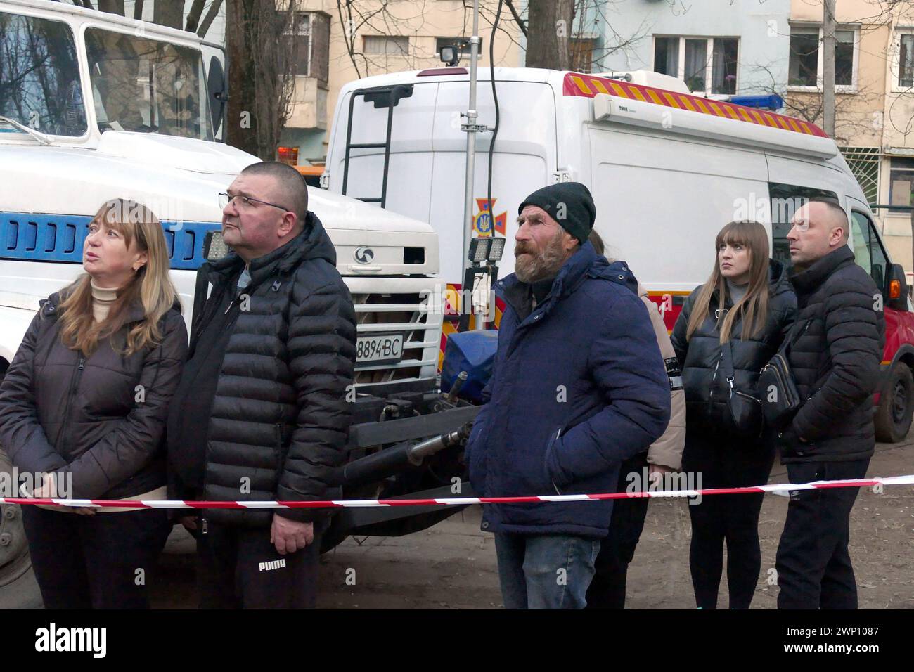 ODESA, UKRAINE - MARCH 03, 2024 - People watch the search and rescue ...