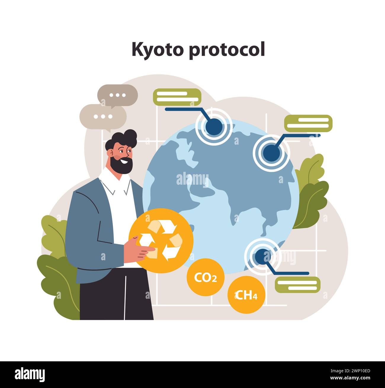 Man presenting Kyoto Protocol initiatives, highlighting global ...