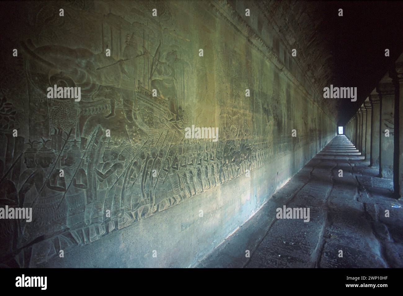 Gallery with relief of battle scenes from the Ramayana, taken in 1995 ...