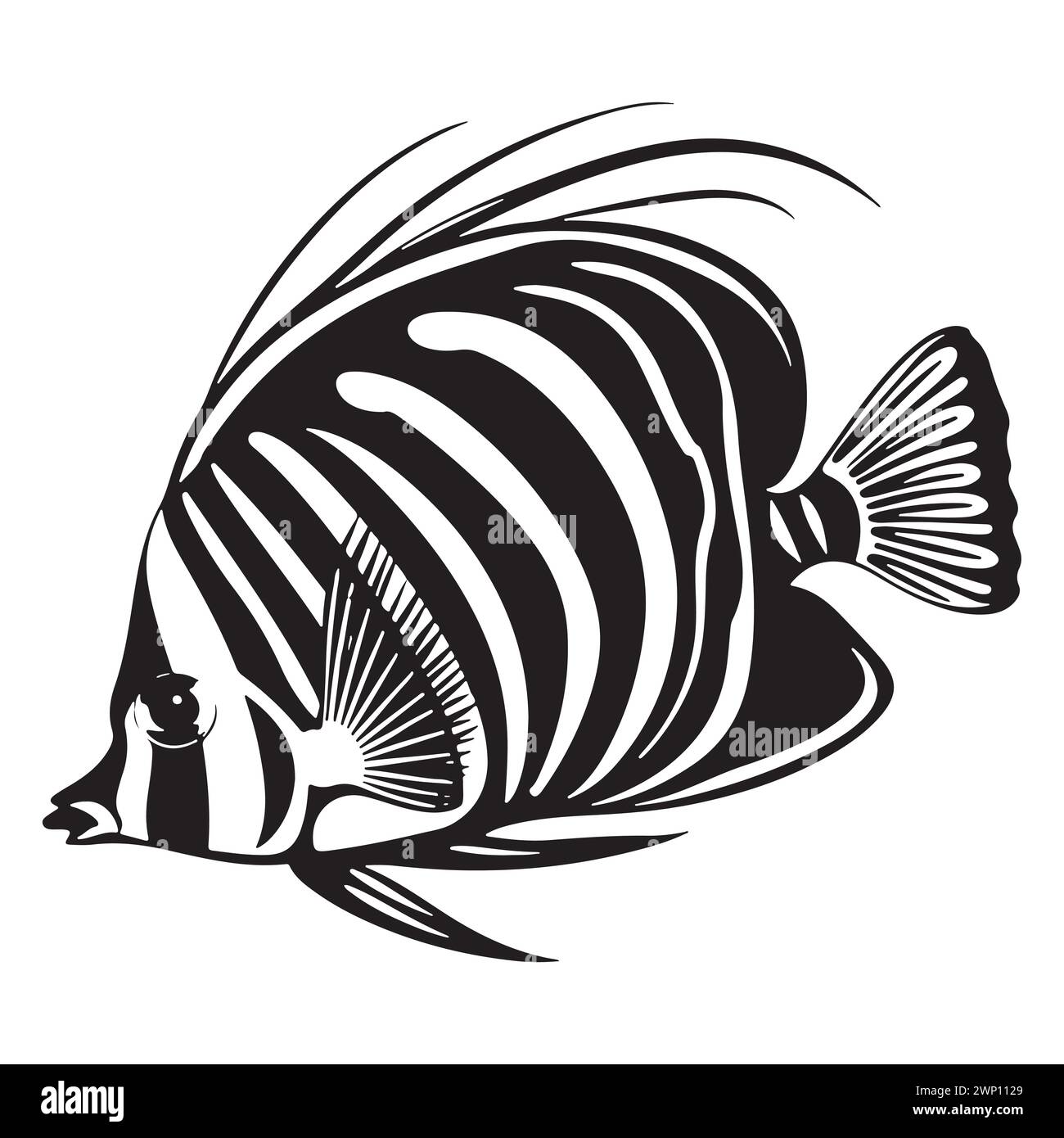 Hand Drawn Outline Sketch Fishes. Ink Drawing Sea Creature Mascot Stock ...
