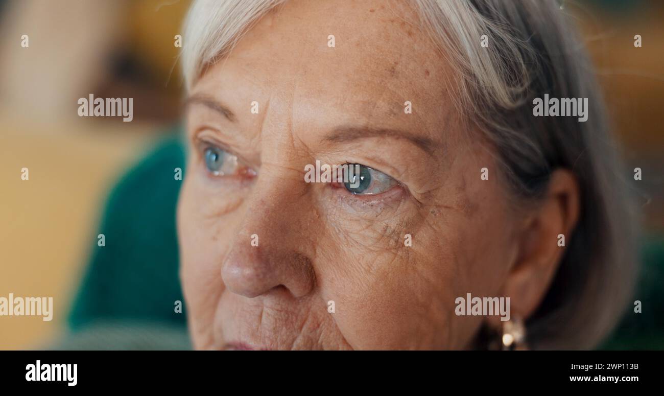 Sad, crying and senior woman at nursing home with grief, stress and ...