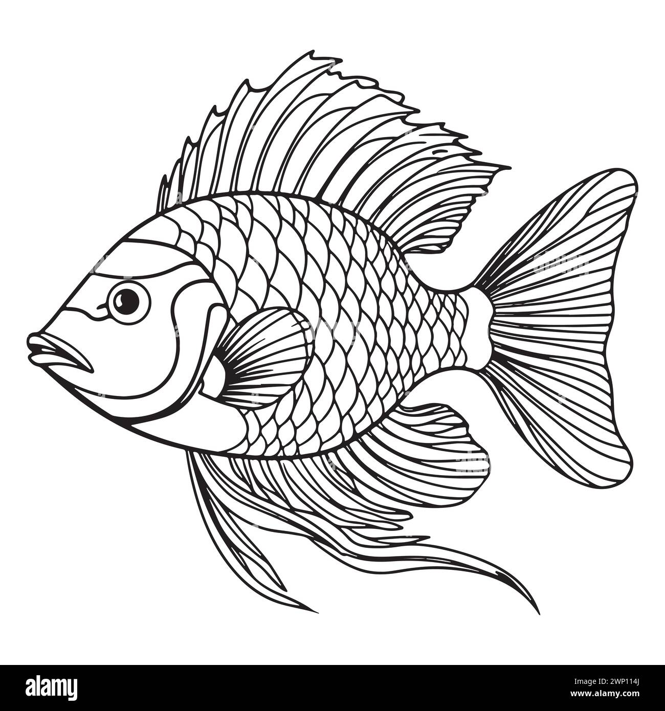 Hand Drawn Outline Sketch Fishes. Ink Drawing Sea Creature Mascot Stock ...