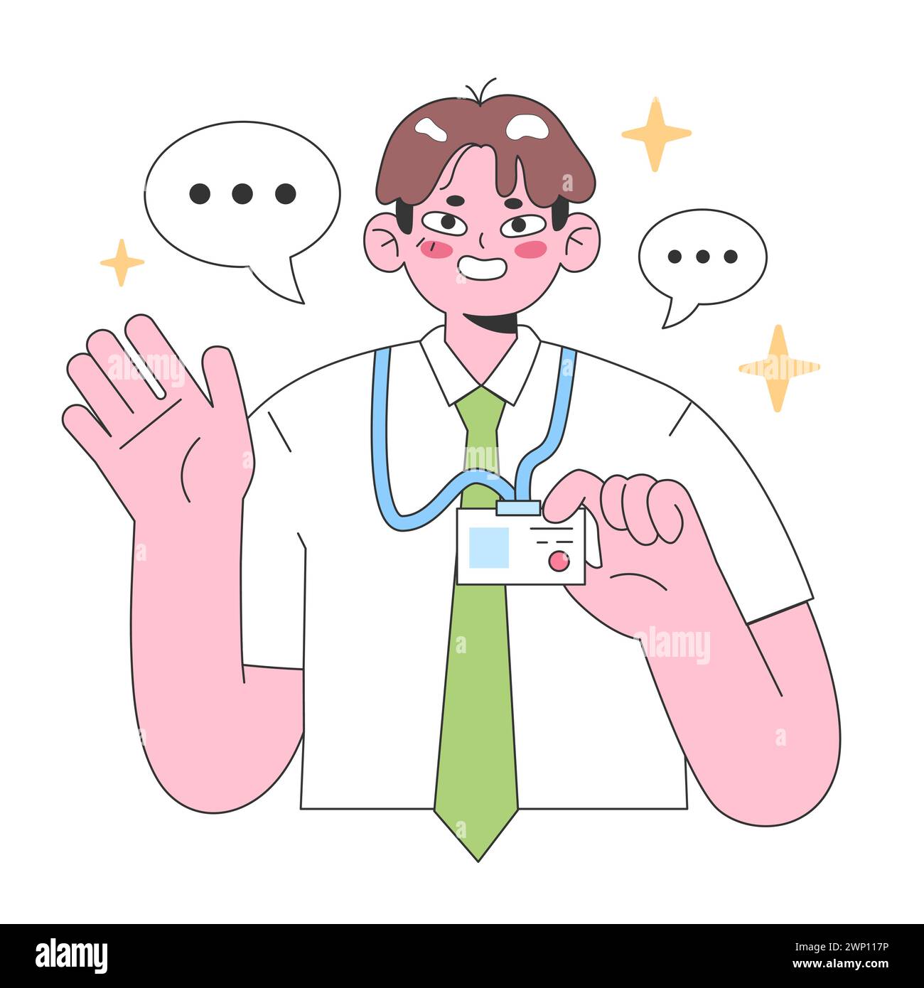 Friendly doctor introduction concept. Cheerful physician waving hand ...