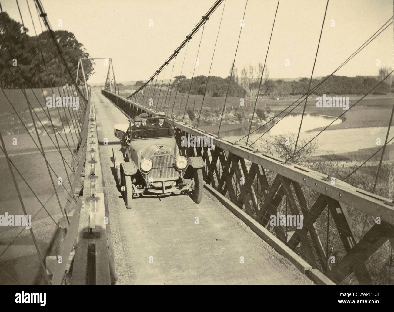 Car driving on the Moteo Bridge, Tutaekuri River, North Island, New ...