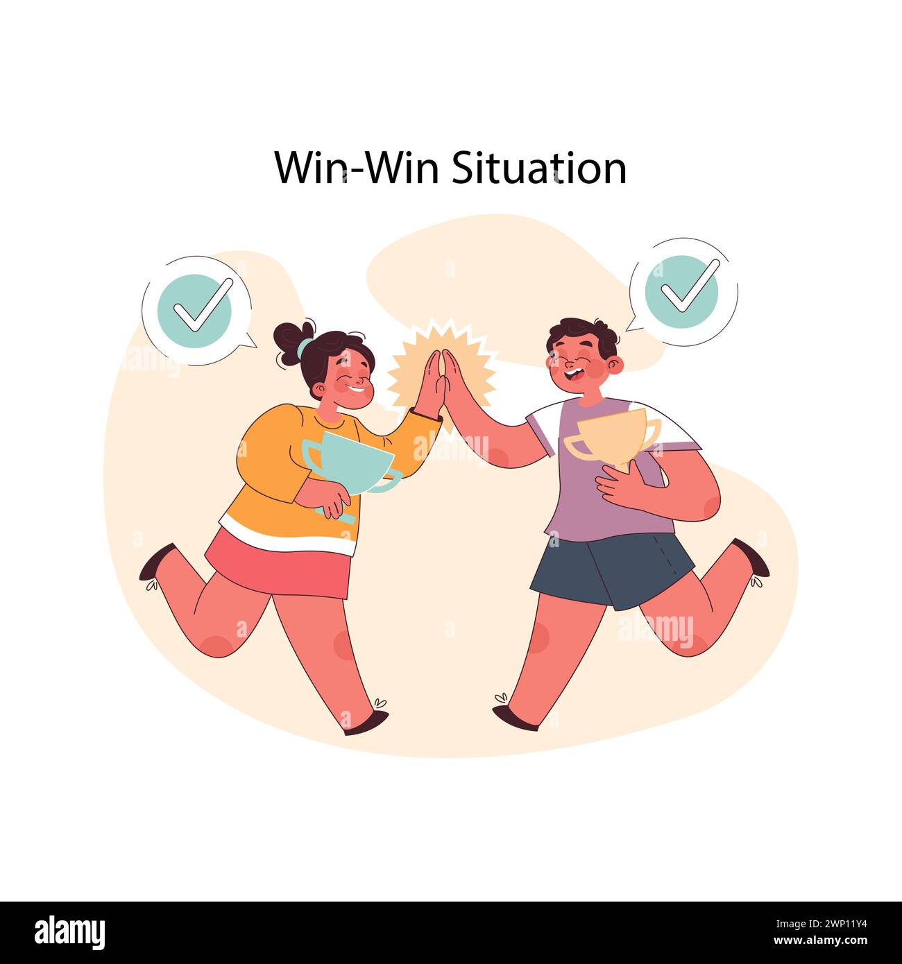 Win-Win Situation concept. Joyful children sharing success with a high ...