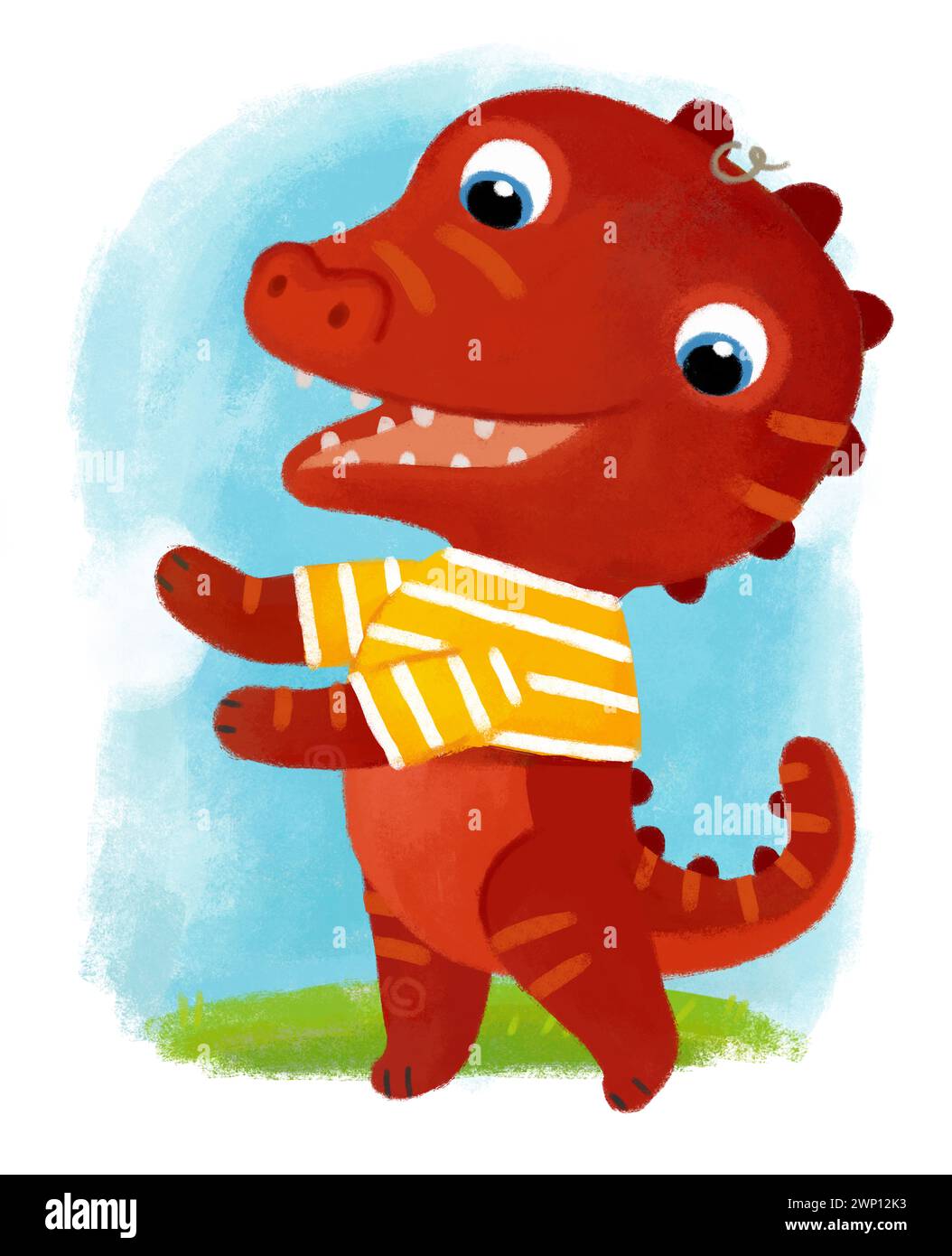 cartoon scene with dino dinosaur or dragon playing having fun on white ...