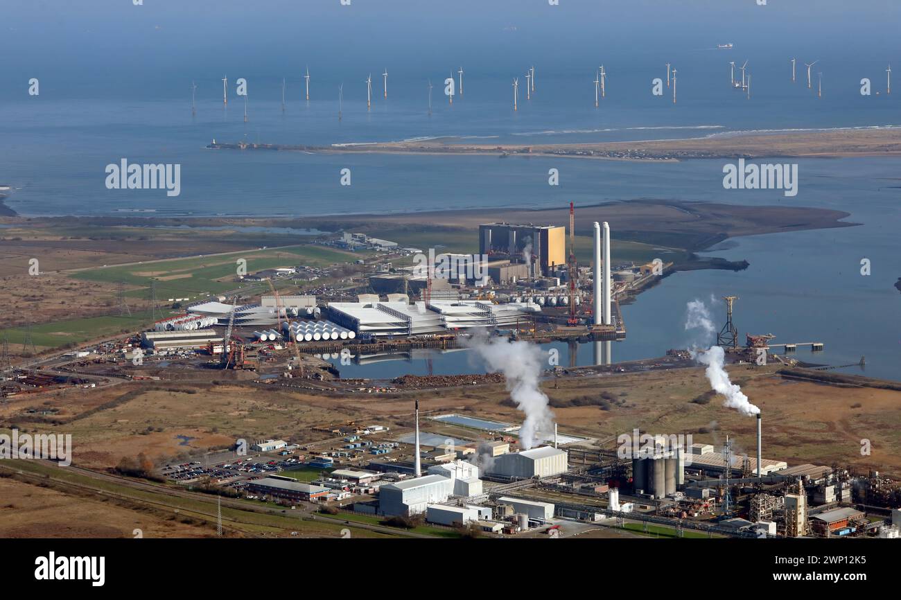 aerial view of Hartlepool Power Station (yellow building) a nuclear ...