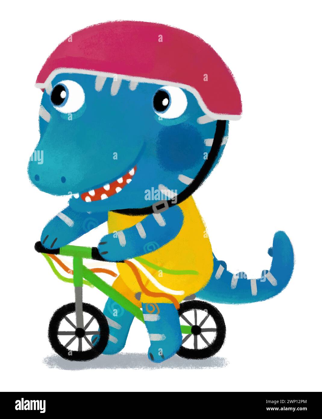 cartoon scene with dino dinosaur or dragon playing having fun riding on ...