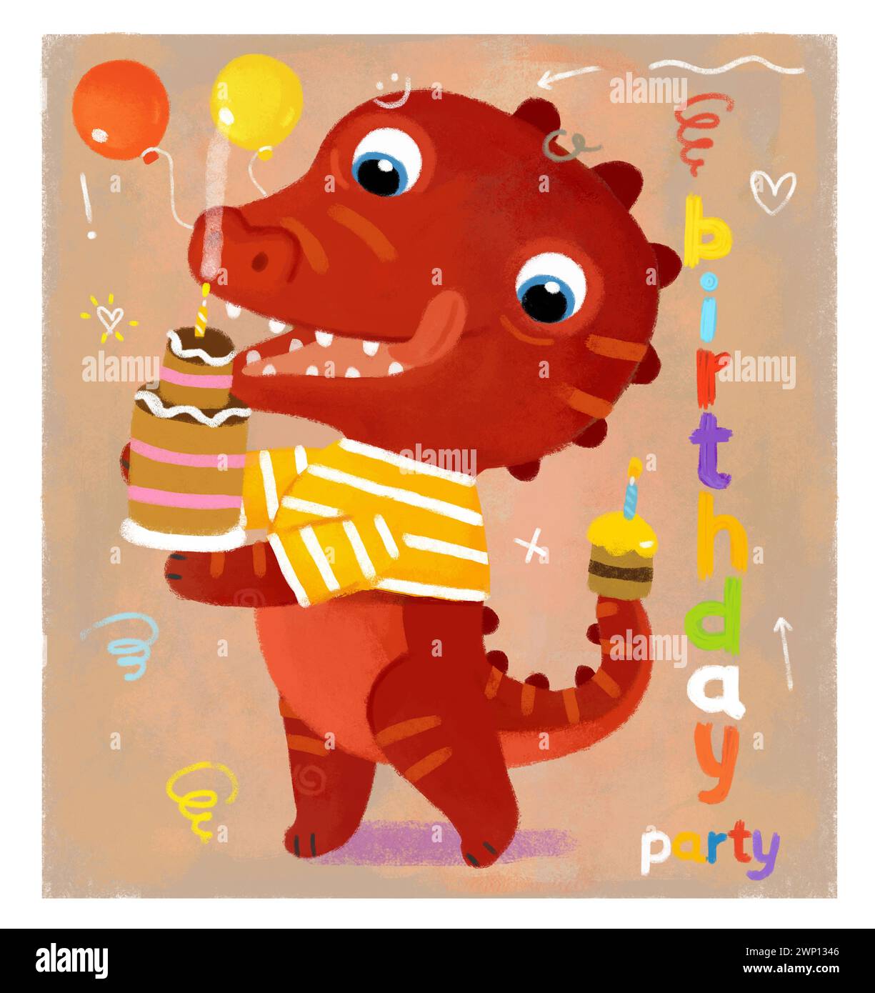 cartoon scene with dino dinosaur or dragon playing having fun on his ...
