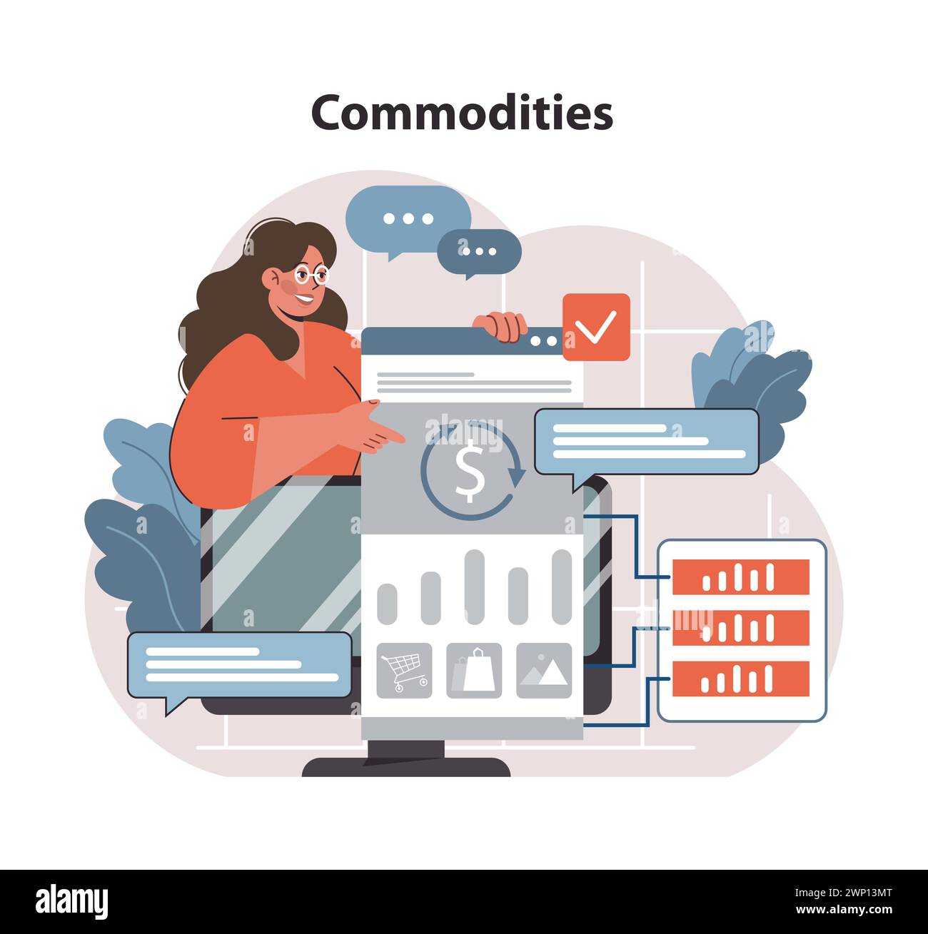 Confident woman navigates commodities market on digital interface ...