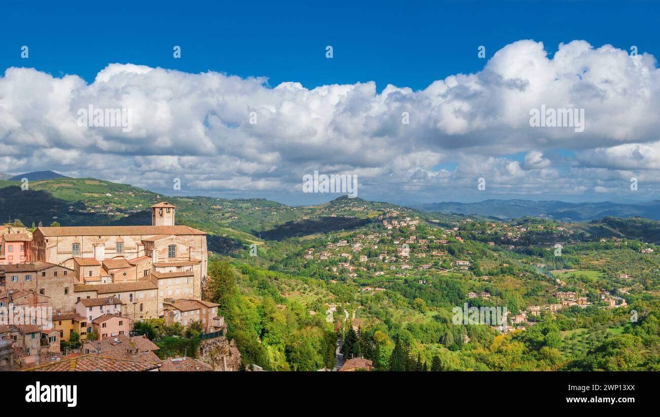 Perugia medieval historic center with Saint Augustine Church and ...