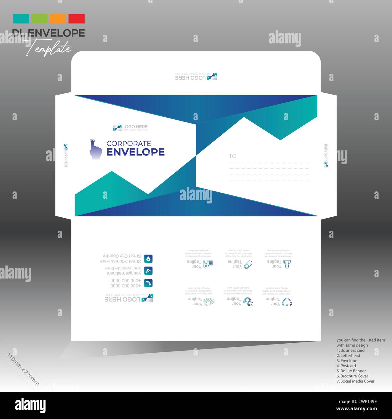 4 colored vector made envelope design for corporate and any best ...