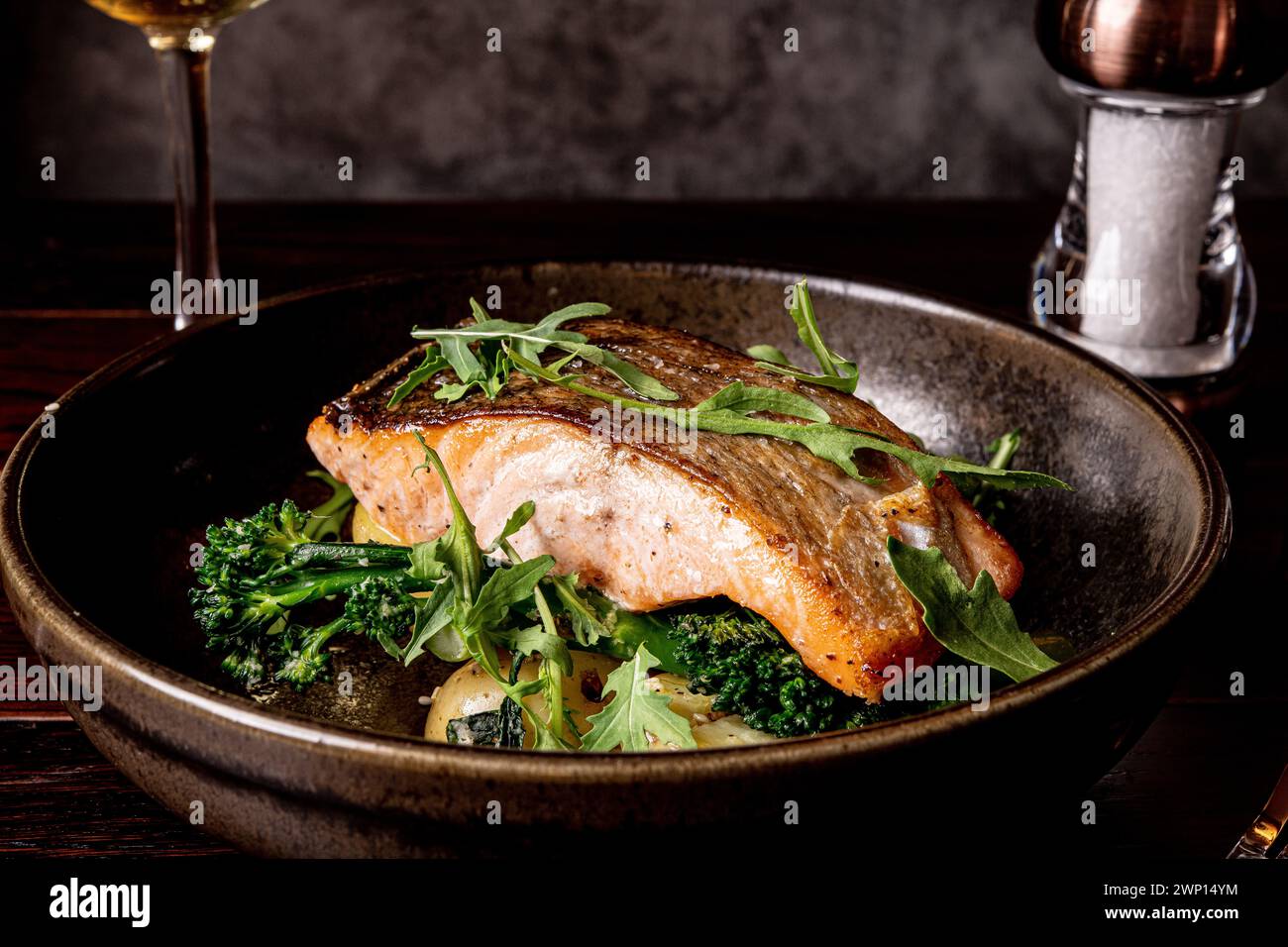 Salmon dinner in a restaurant Stock Photo - Alamy