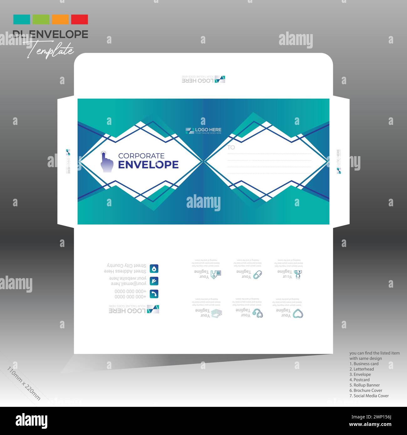 4 colored vector made envelope design for corporate and any best ...