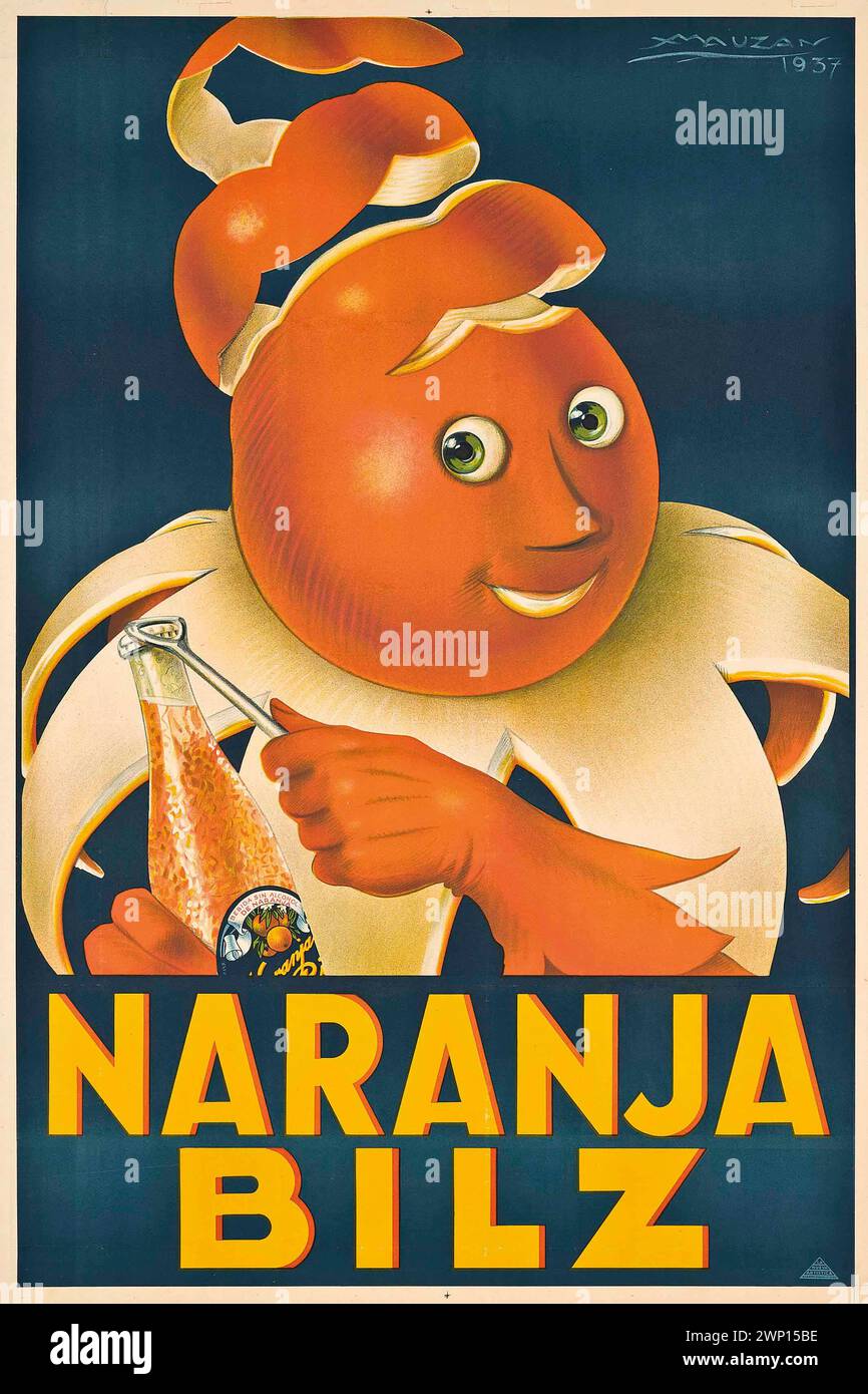 Vintage Advertising Poster. For Naranja Bilz. by Achille Mauzan, 1937 ...