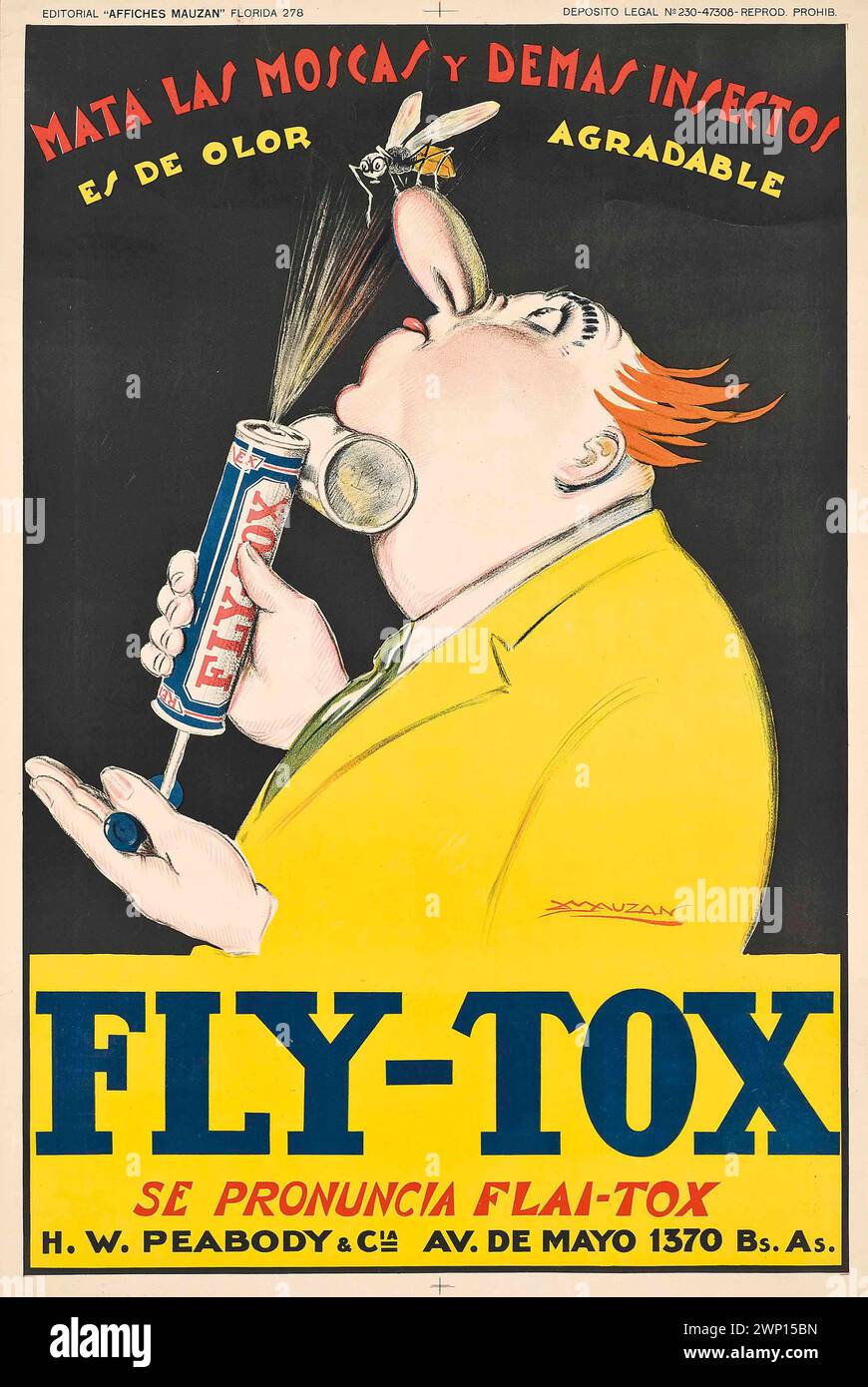 Vintage Advertising Poster. For Fly-Tox, insecticide by Achille Mauzan ...