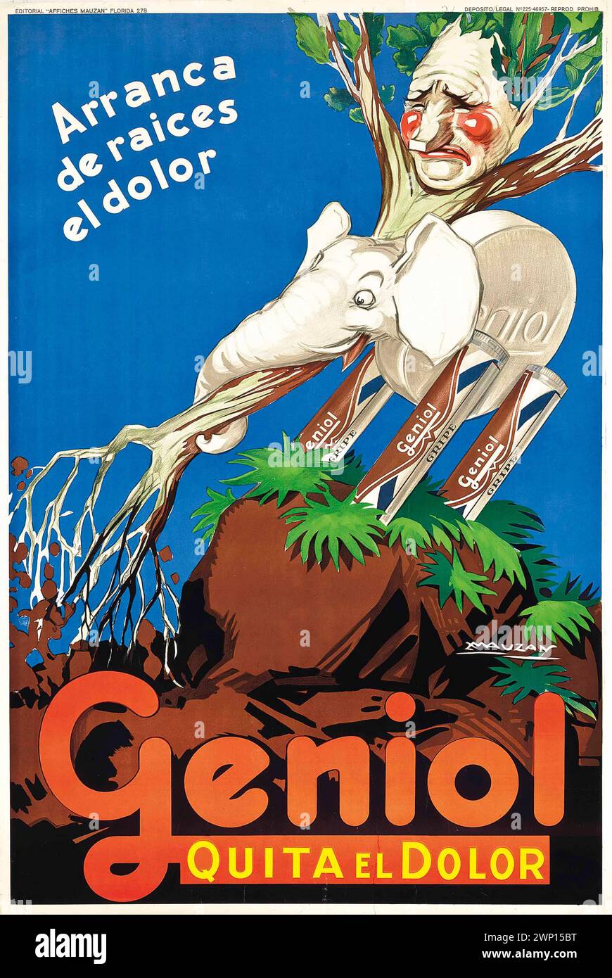 Vintage Pharmaceutical Advertising Poster. For "Geniol, Quita el Dolor ...