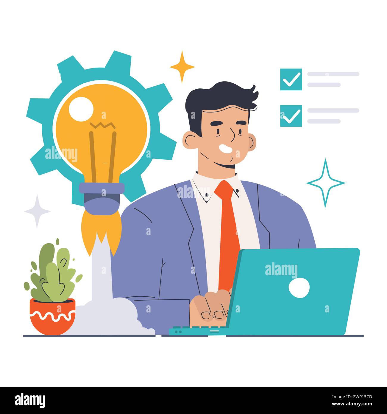 Focused manager concept. Confident businessman working on laptop with a ...