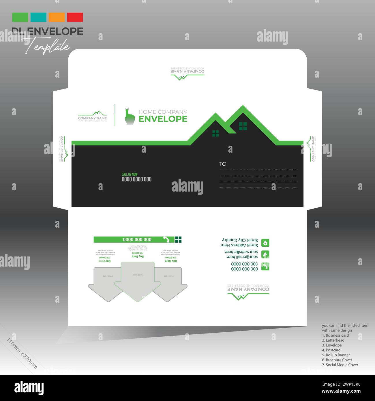 4 colored vector made envelope design for home and building company use ...