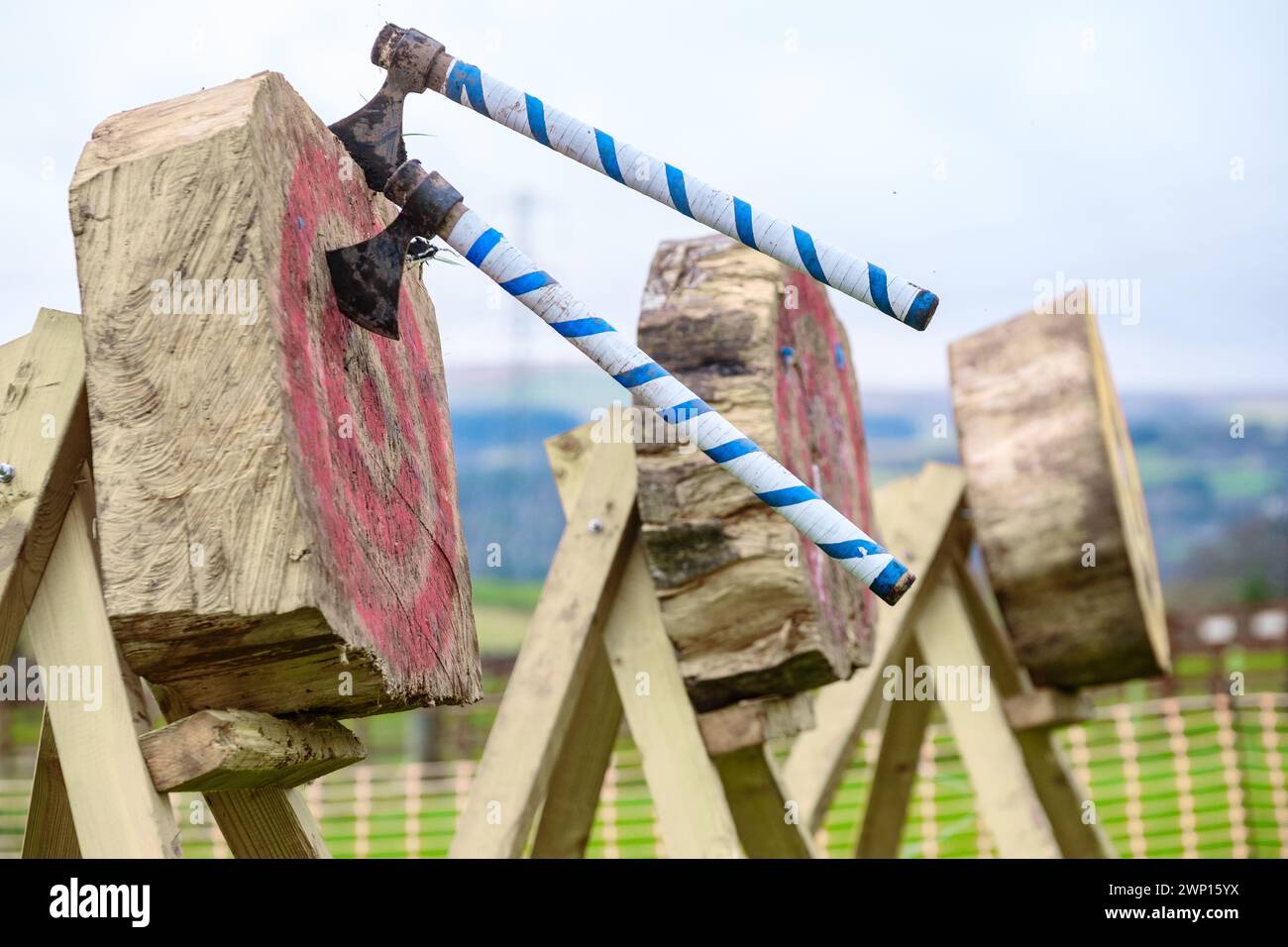 target practise with axes Stock Photo - Alamy