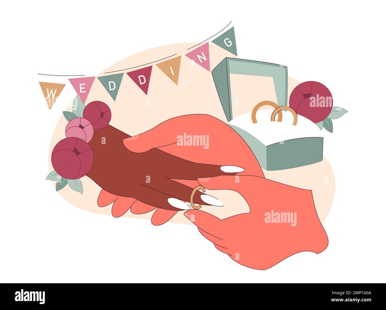 Wedding Rings concept. Intertwined hands exchange golden bands amidst a ...