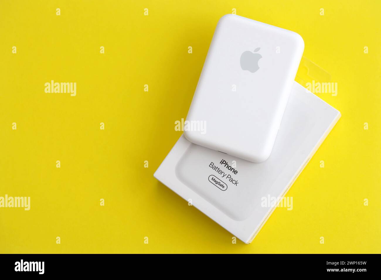 KYIV, UKRAINE - OCTOBER 31, 2023 Apple MagSafe battery device for ...